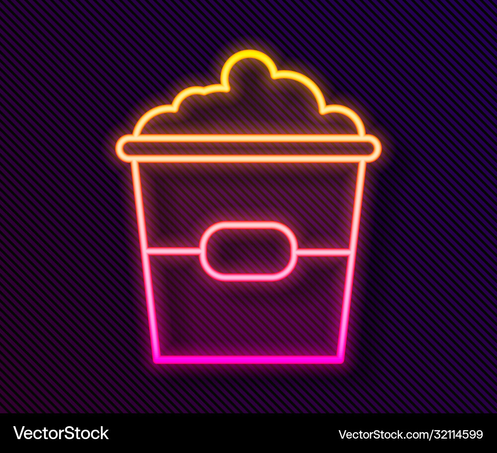 Glowing neon line popcorn in cardboard box icon Vector Image