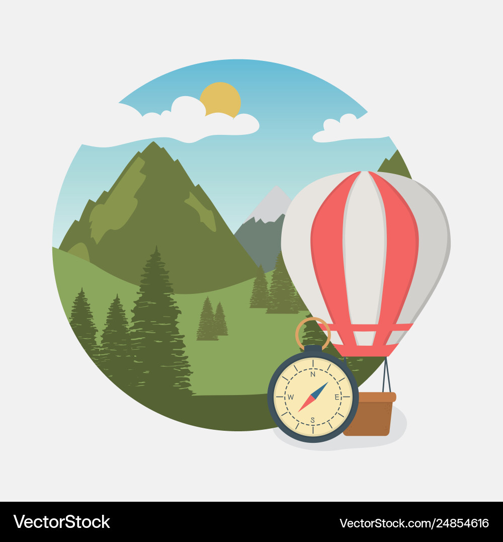 Camping zone scene with compass guide Royalty Free Vector
