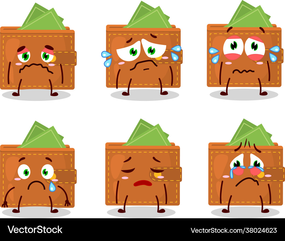 Wallet cartoon in character with sad expression Vector Image