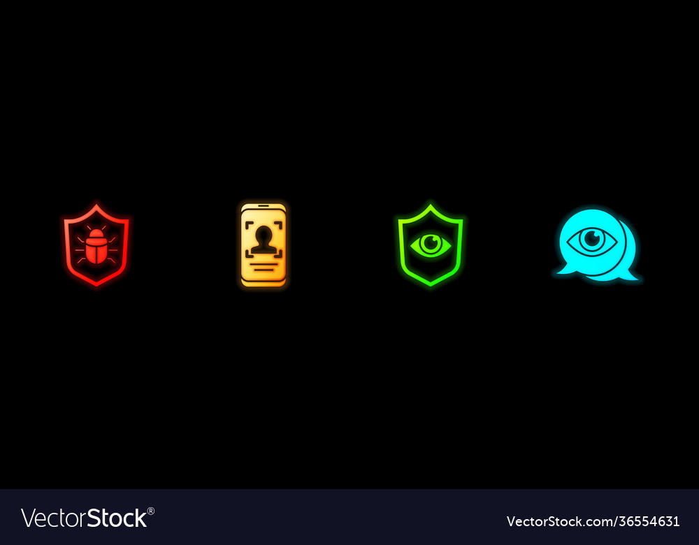 Set System Bug Mobile And Face Recognition Vector Image