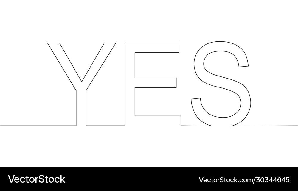 One line drawing phrase - yes Royalty Free Vector Image