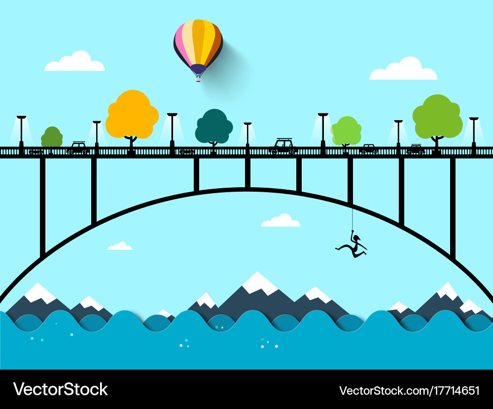 Landscape with bridge flat design Royalty Free Vector Image