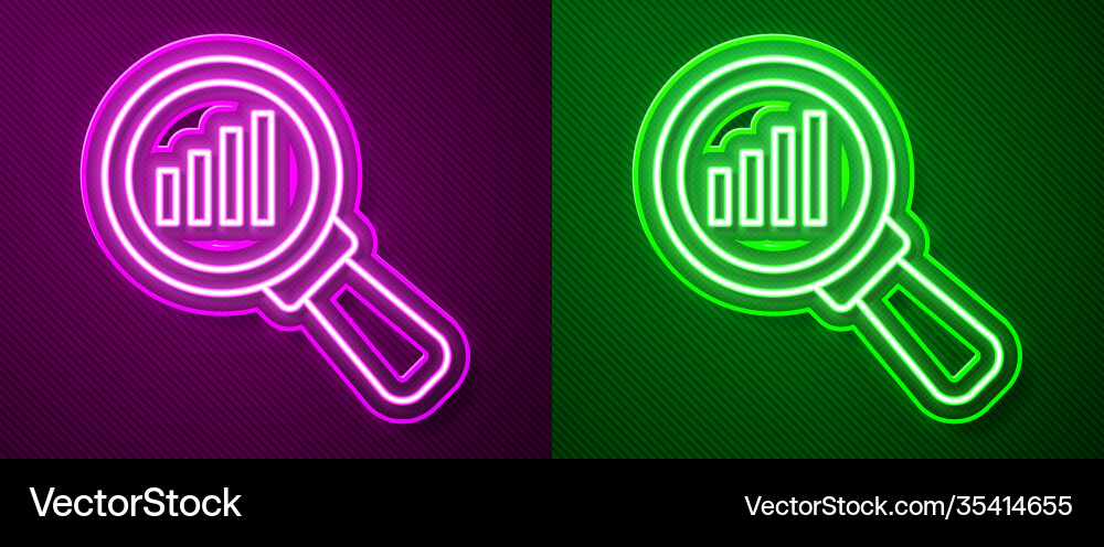 Glowing neon line magnifying glass and data Vector Image