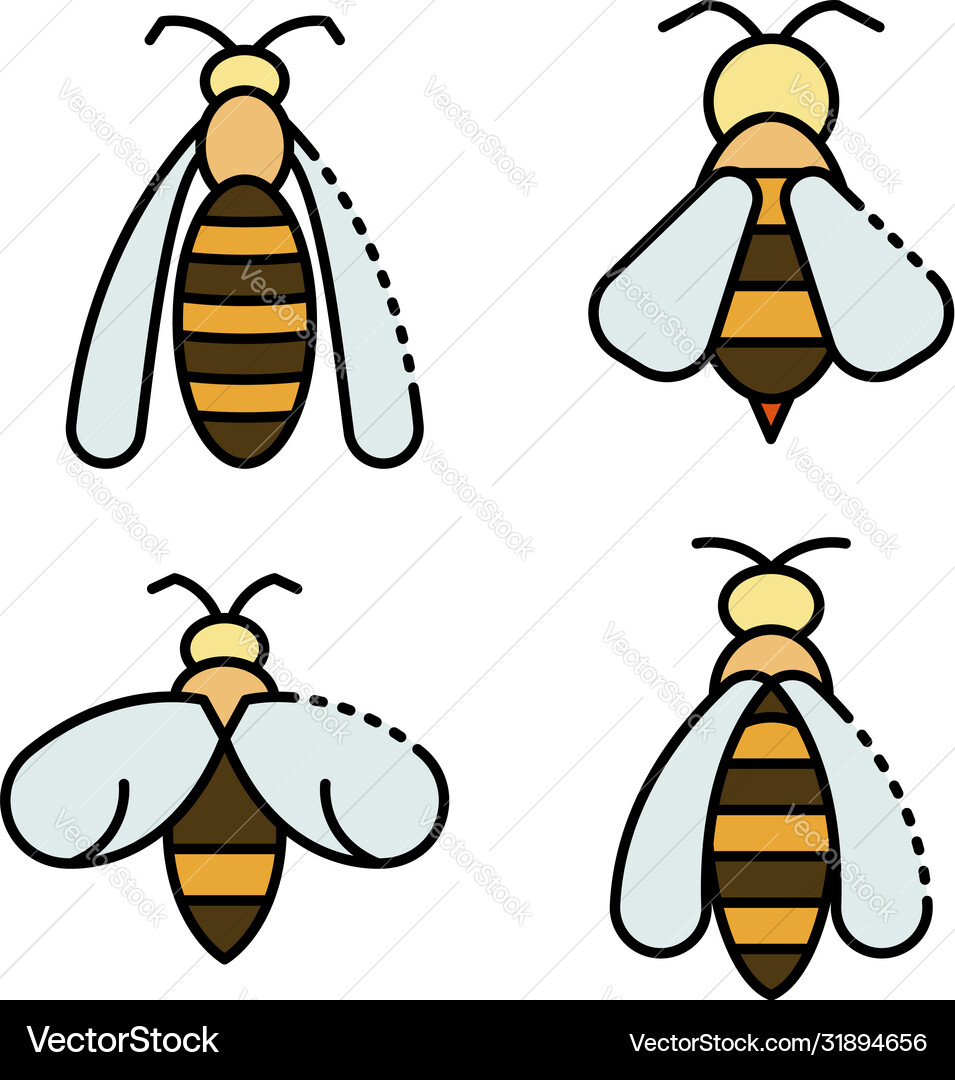Wasp icons set line color Royalty Free Vector Image