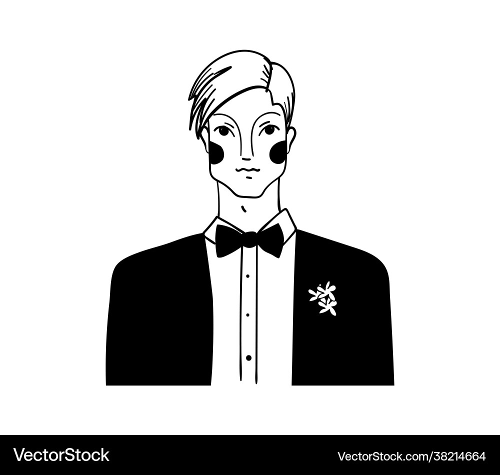 Groom icon linear drawing a young man Royalty Free Vector