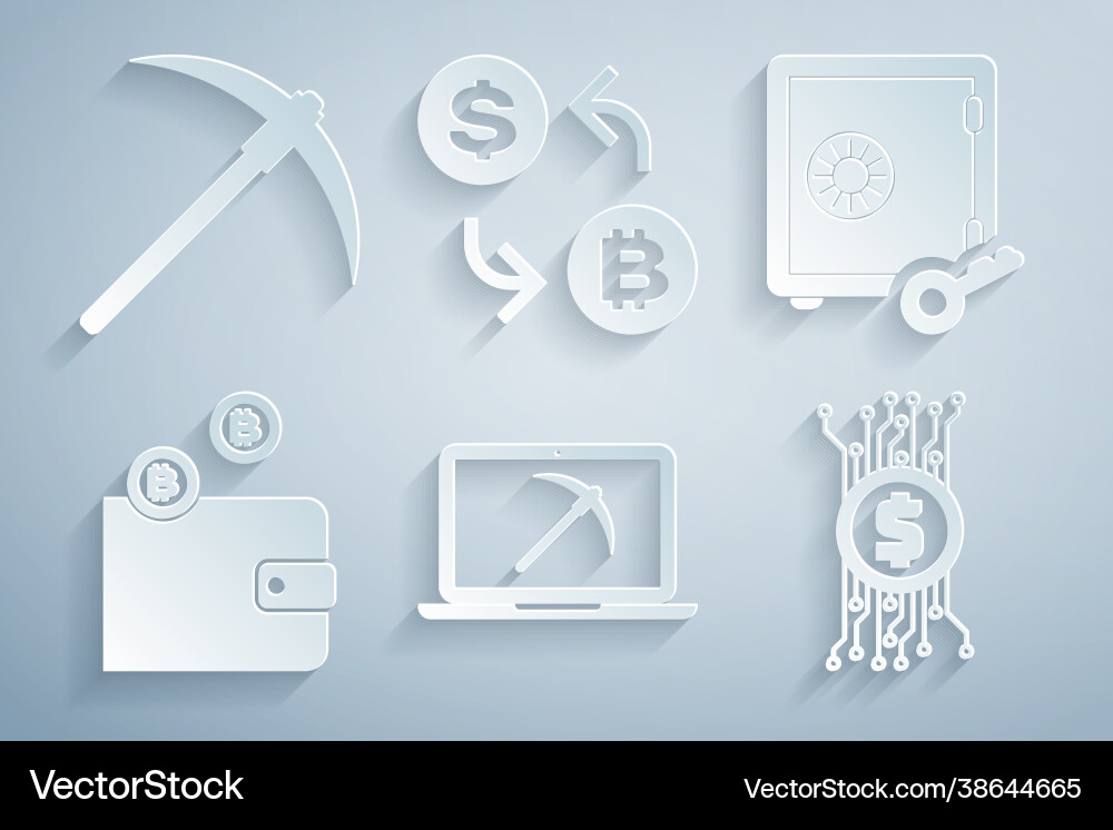 Set mining with laptop and pickaxe prostake Vector Image