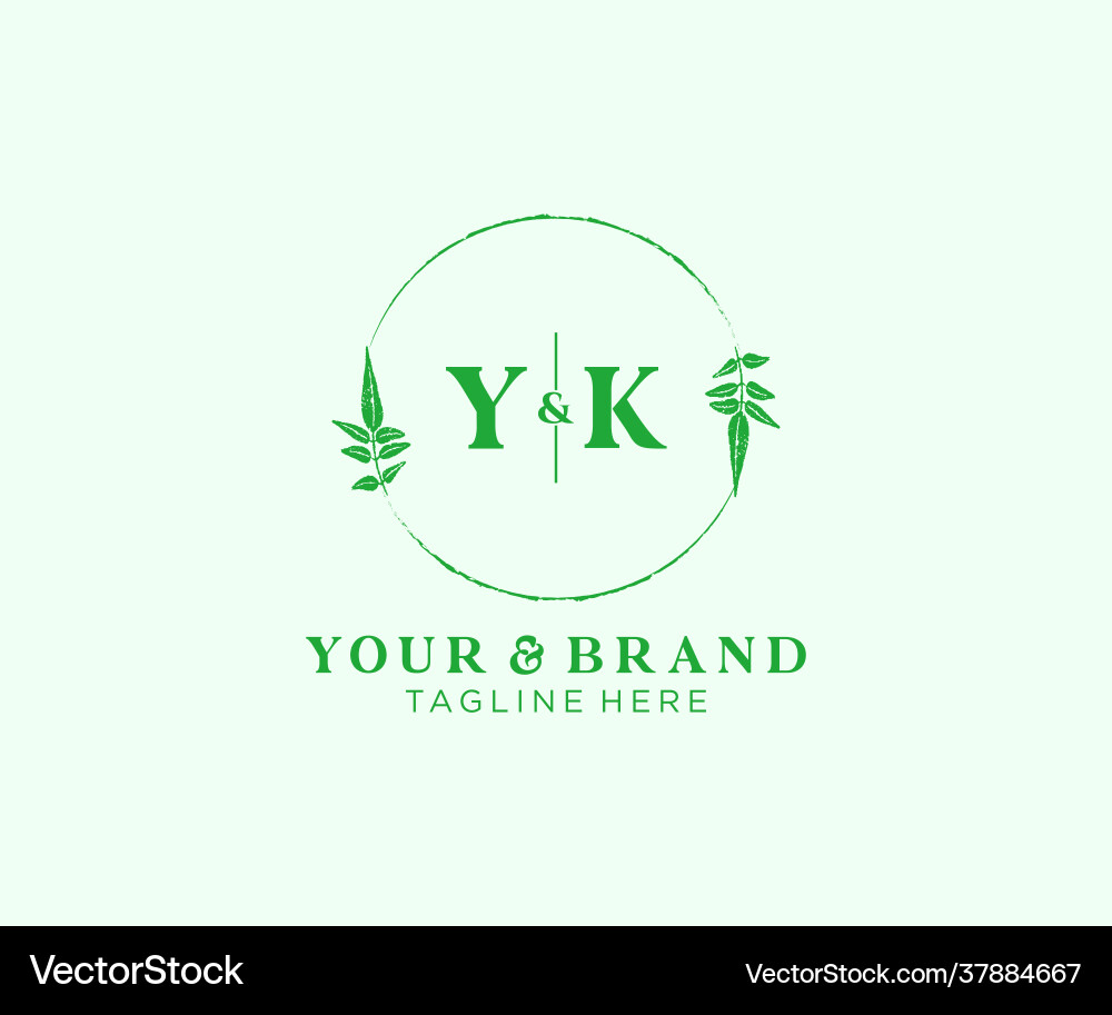 Initial yk letters floral frames botanical Vector Image
