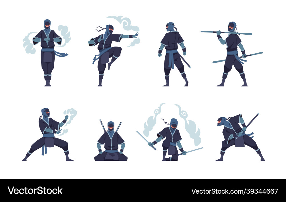 Ninja character fighting japanese warrior Vector Image