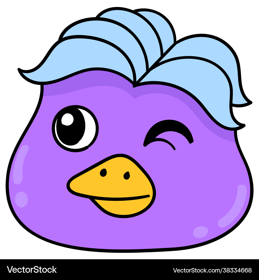Cute face bird head wink doodle icon drawing Vector Image