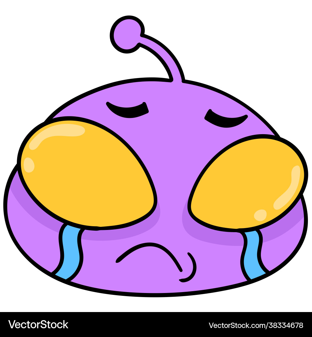 Sad face alien head crying tears doodle icon Vector Image