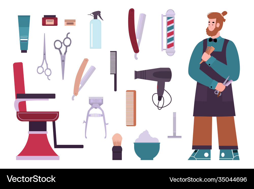 A barber with set traditional tools for working Vector Image