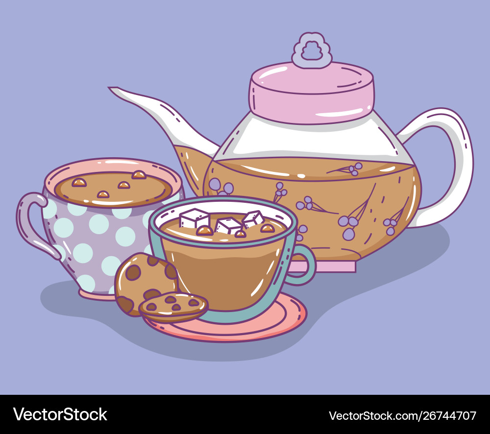 Tea time sketch flat design Royalty Free Vector Image
