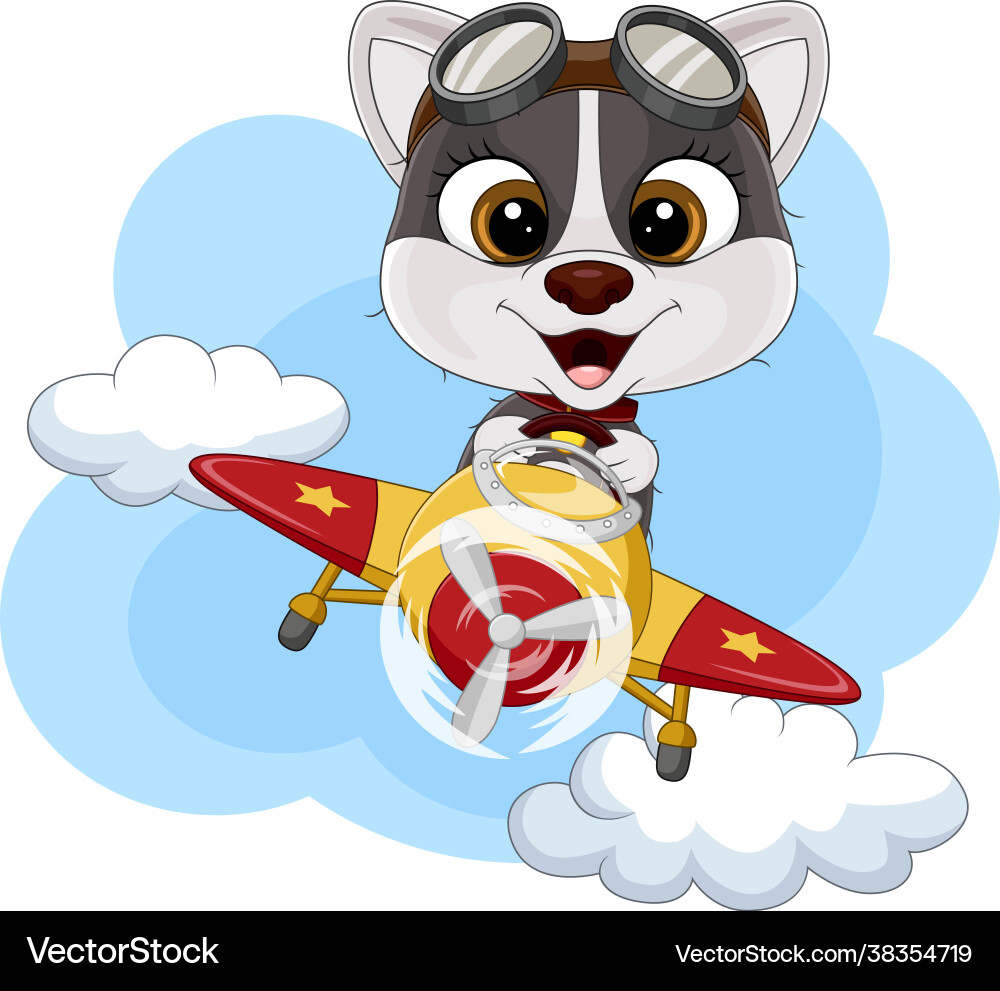 Cartoon little dog operating a plane Royalty Free Vector
