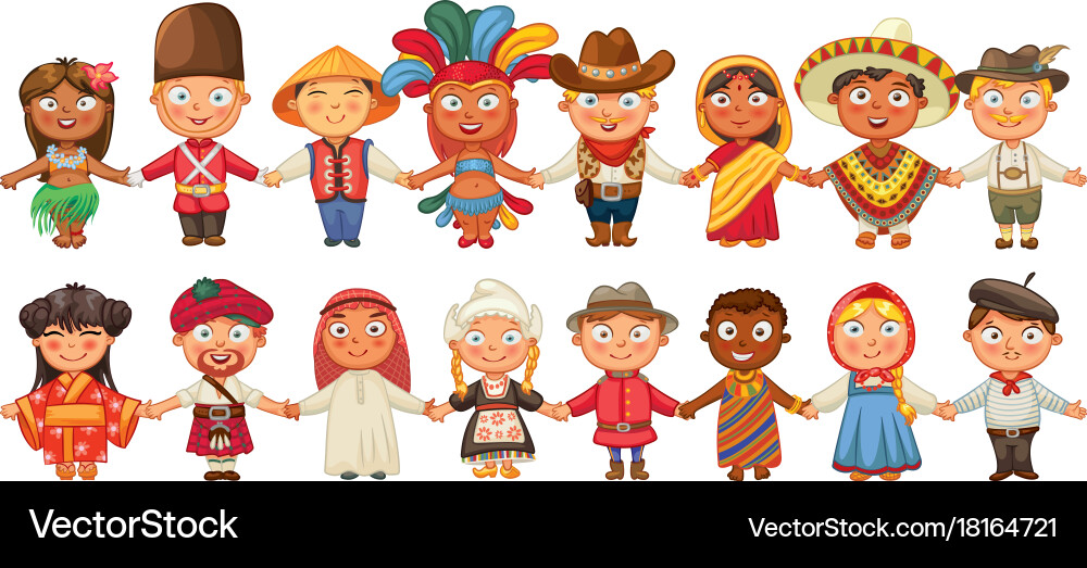 Different culture standing together holding hands Vector Image