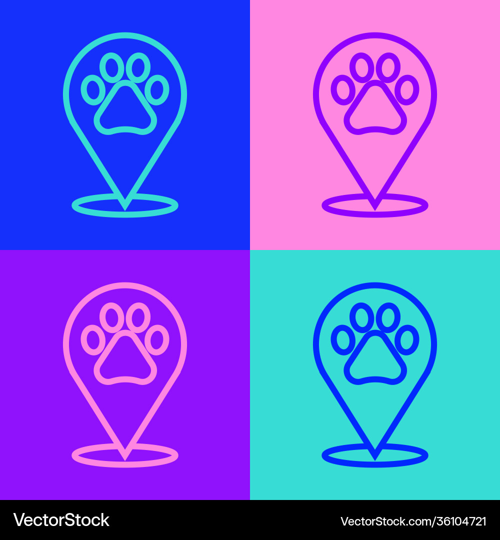 Pop art line map pointer with veterinary medicine Vector Image