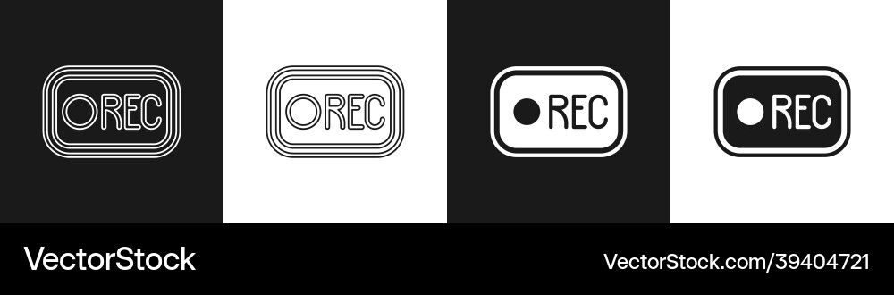 Set record button icon isolated on black and white