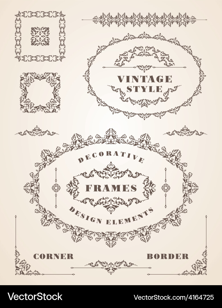 Set of retro vintage frames and borders Royalty Free Vector