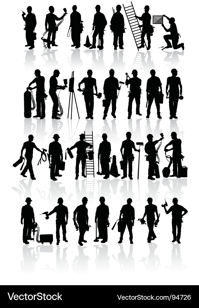 Construction workers silhouettes Royalty Free Vector Image