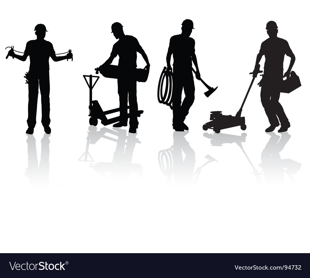 Construction workers silhouettes Royalty Free Vector Image