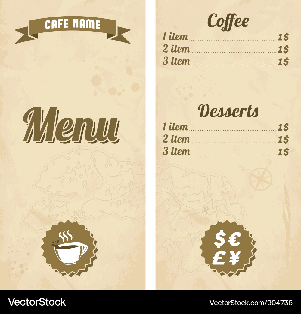 Cafe menu design with treasure map Royalty Free Vector Image