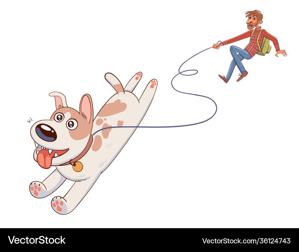 Dog pulls leash with its owner funny cartoon Vector Image