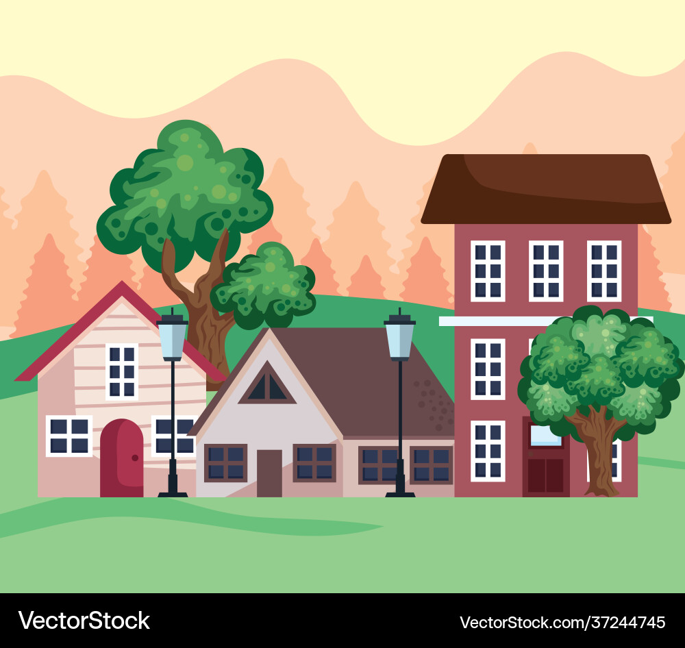 Houses in field Royalty Free Vector Image - VectorStock
