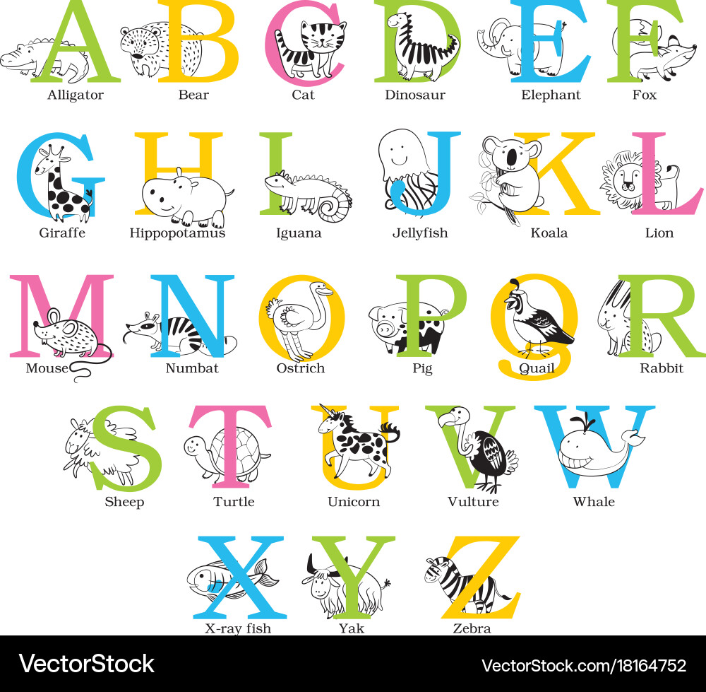 Cute animal alphabet Royalty Free Vector Image