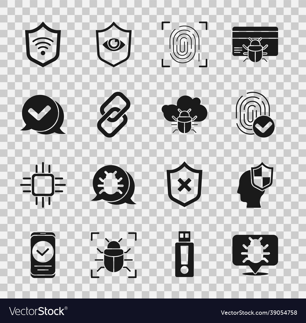 Set system bug head with shield fingerprint Vector Image Set system bug head with shield fingerprint Vector Image