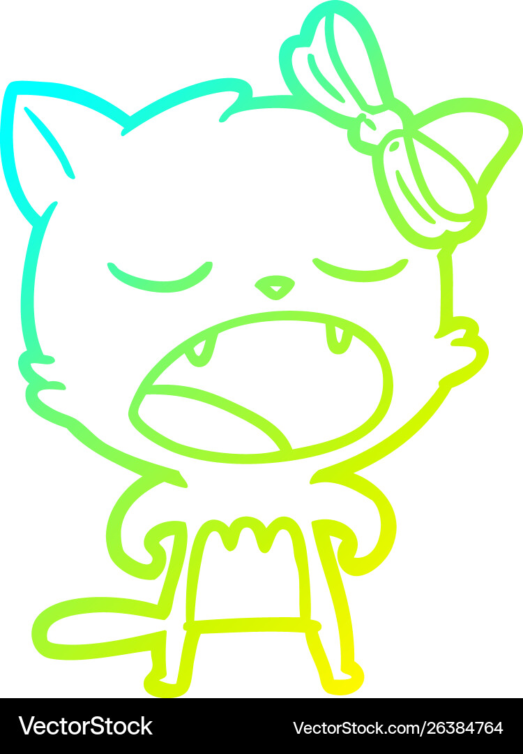 Cold gradient line drawing cartoon cat meowing Vector Image