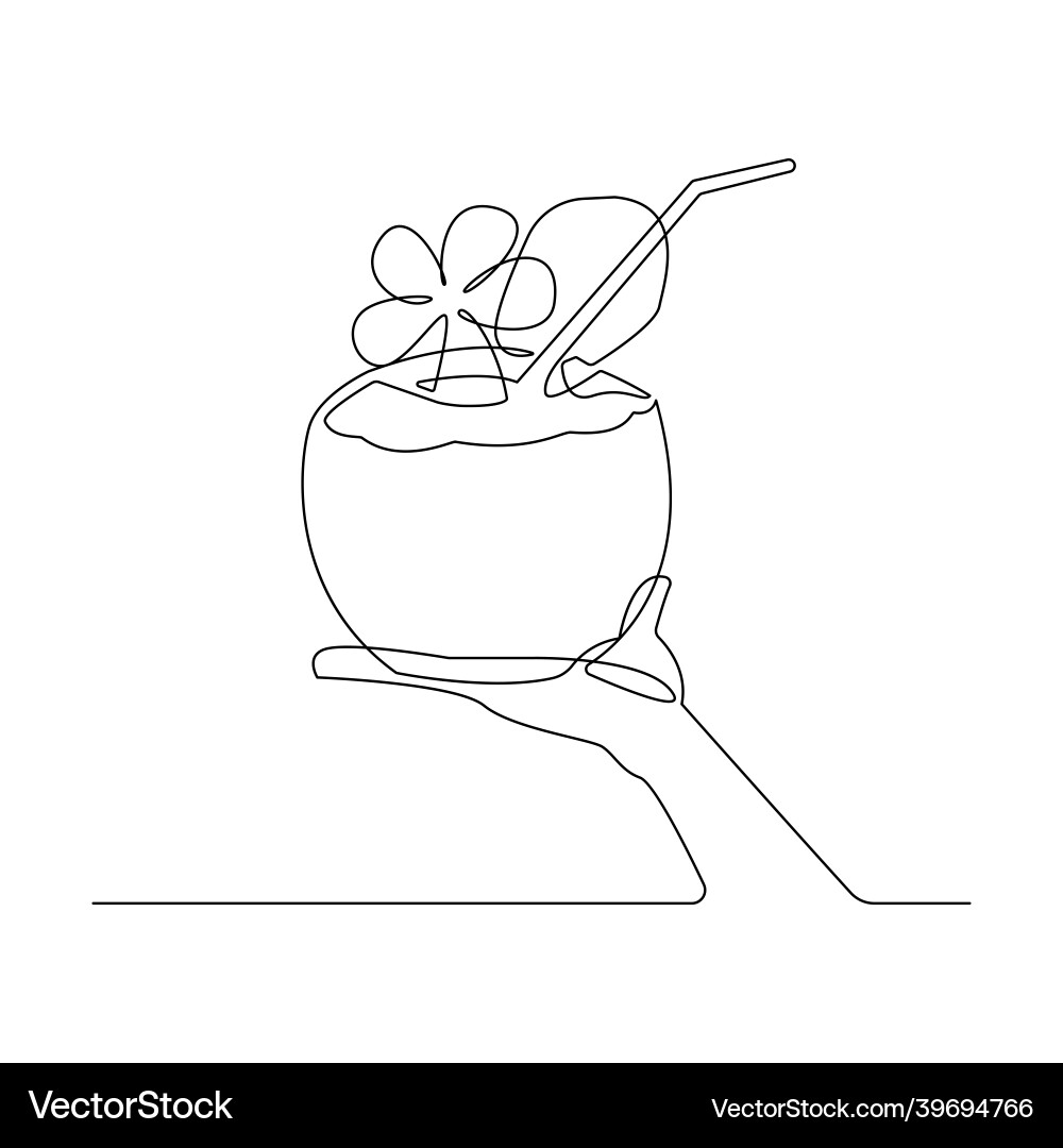 Continuous one line drawing green coconut water Vector Image