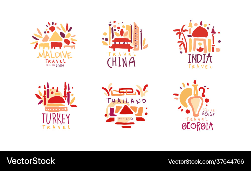 Travel logo design with different destinations Vector Image