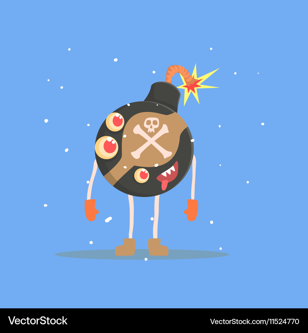 Alive bomb monster with eyepatch in winter Vector Image