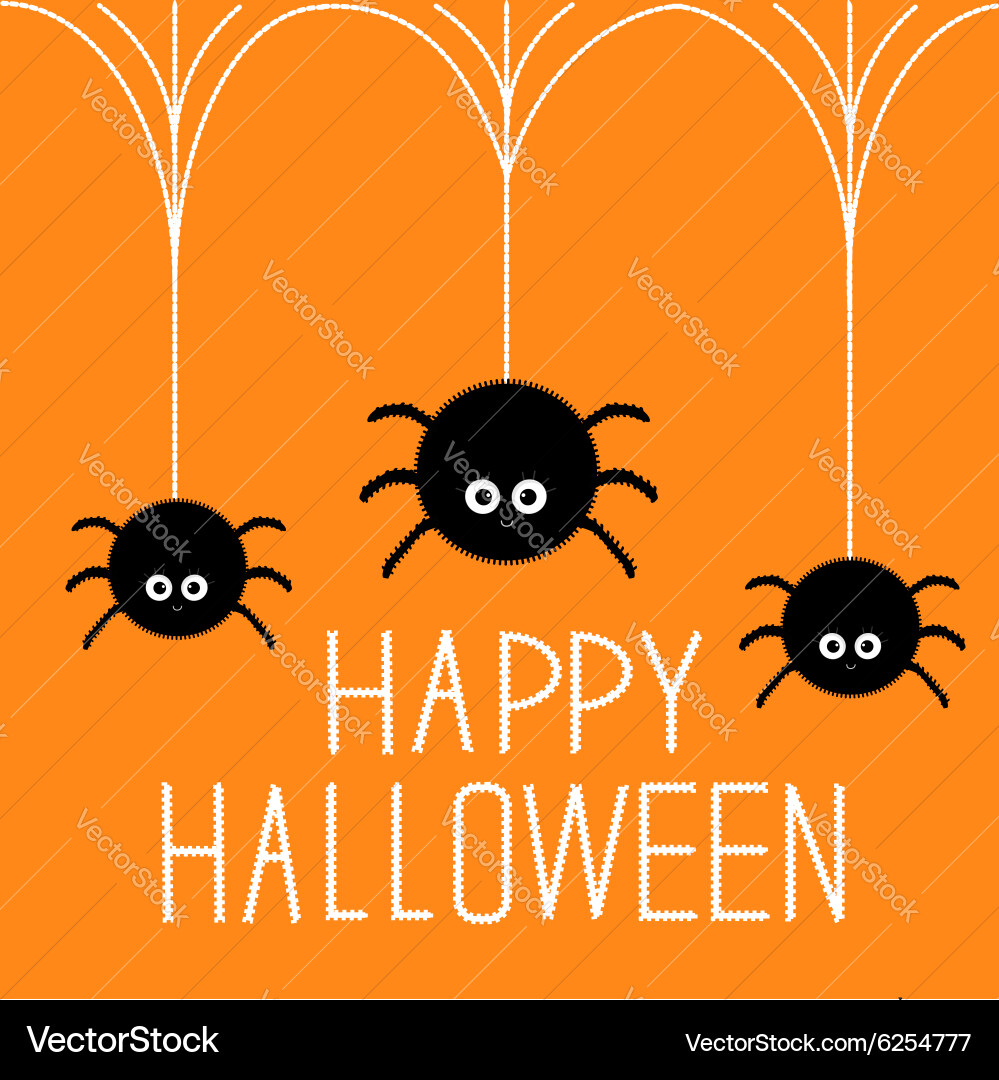 Three cute hanging fluffy spiders on web happy Vector Image