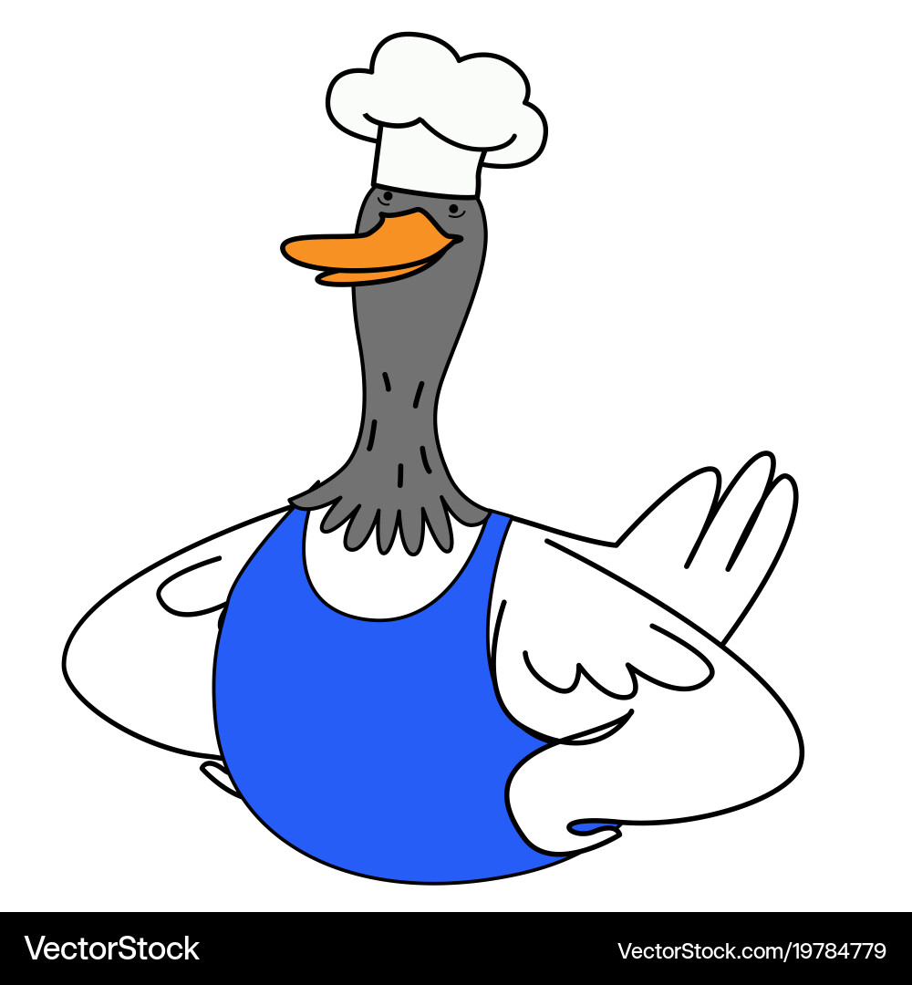 Cartoon duck chef in a blue apron Royalty Free Vector Image