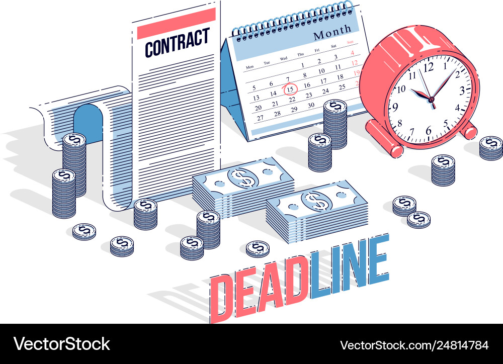 Deadline concept table clock and calendar Vector Image
