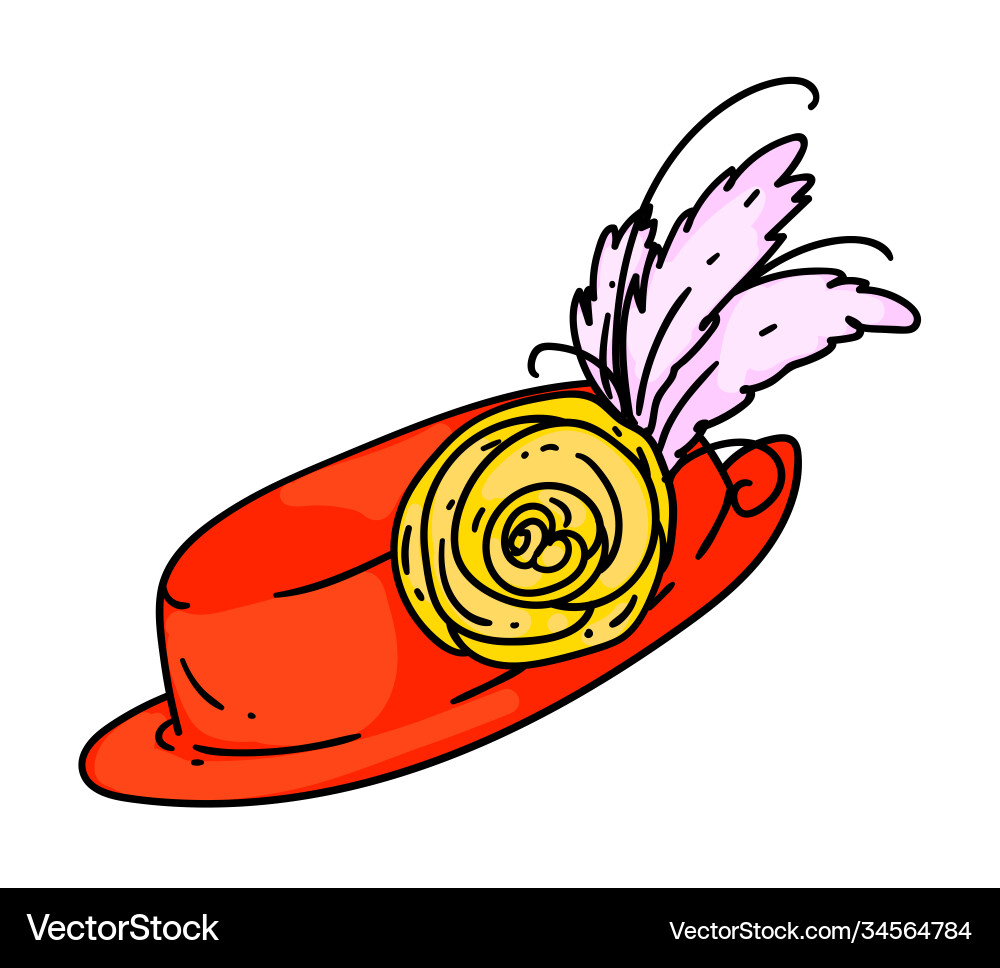 Hat with flower and feather decoration on white Vector Image