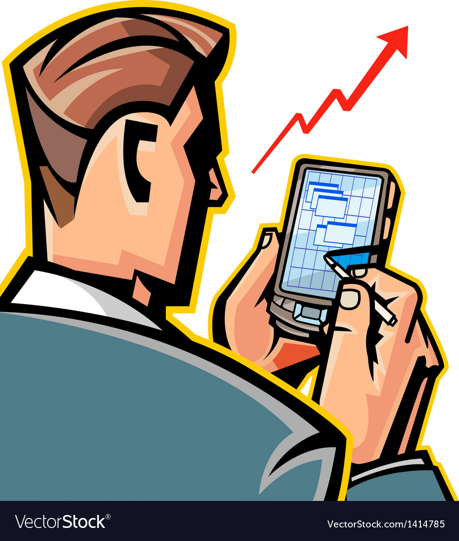 Man Holding Mobile Phone Royalty Free Vector Image