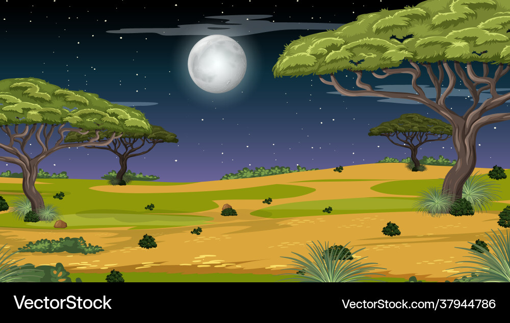 Nature forest landscape at night scene Royalty Free Vector
