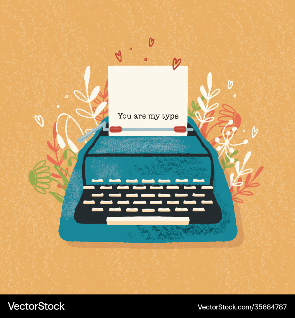 Typewriter and love note with hand lettering Vector Image