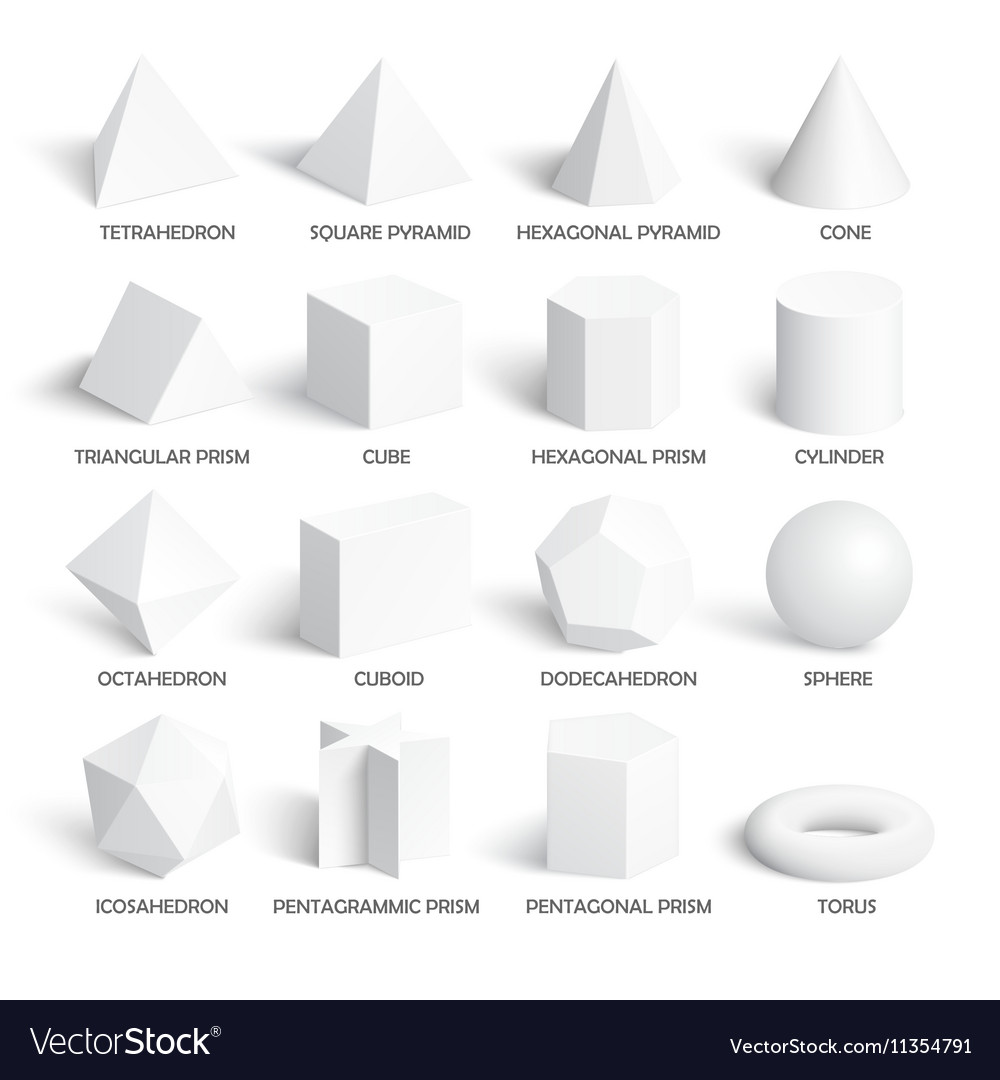 All basic 3d shapes template Royalty Free Vector Image