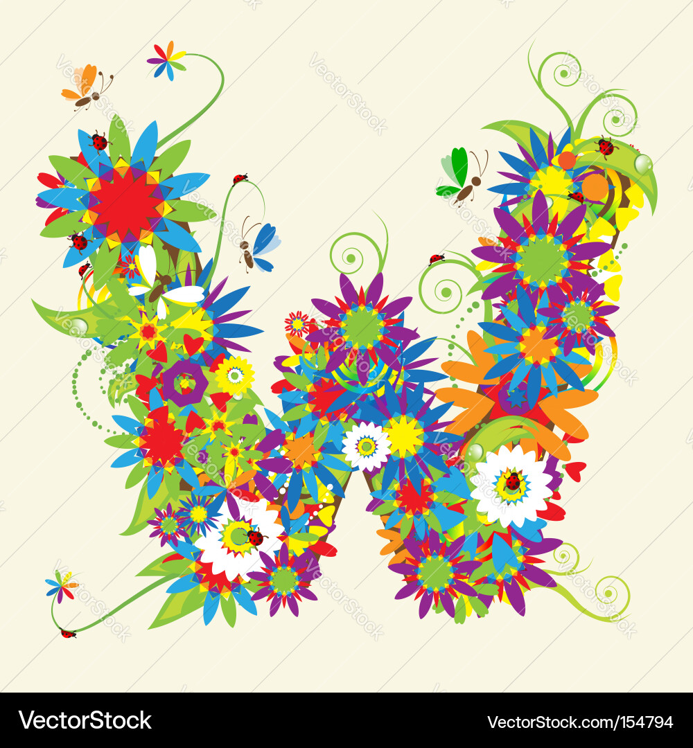 Letter W floral design Royalty Free Vector Image