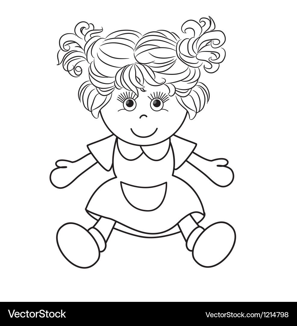 Outlined girl doll toy Royalty Free Vector Image - VectorStock
