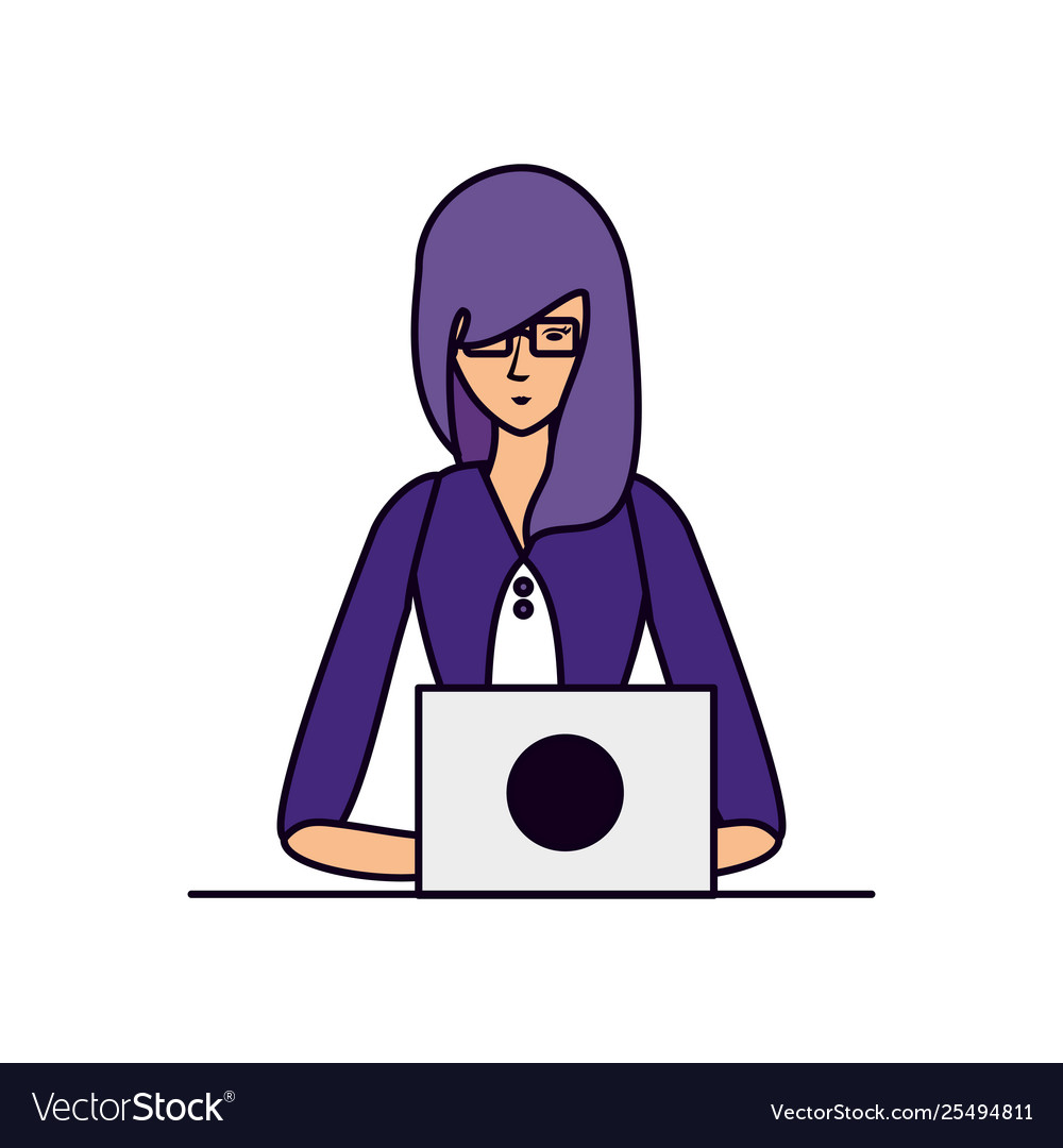 Young woman using laptop computer Royalty Free Vector Image