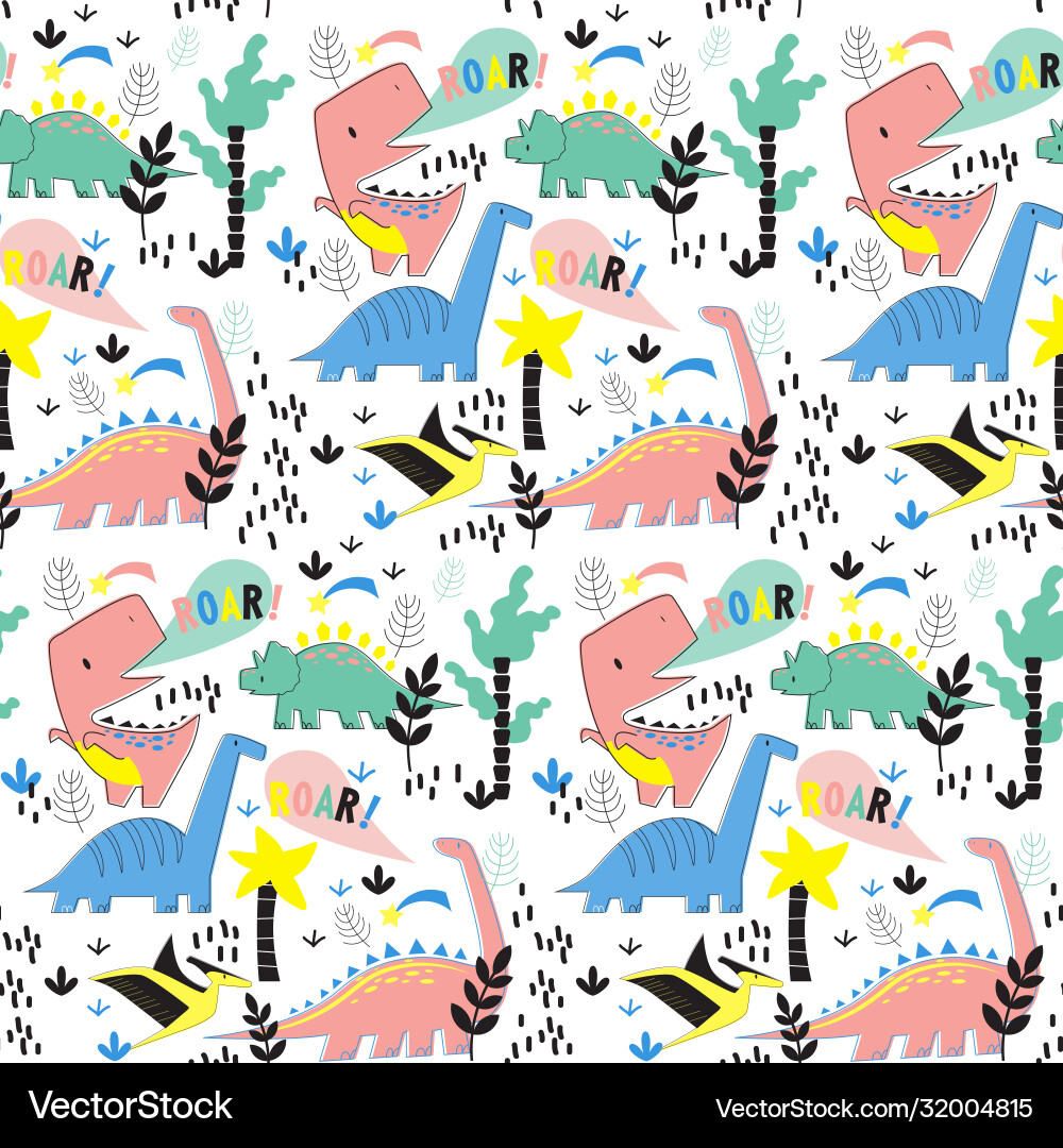 Dino pattern seamless cartoon design Royalty Free Vector