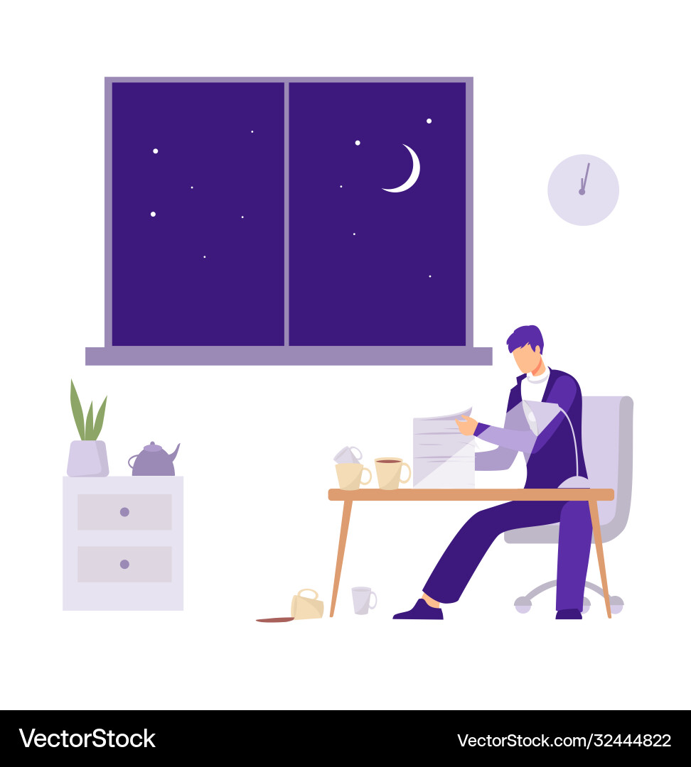 Overtime in office male Royalty Free Vector Image