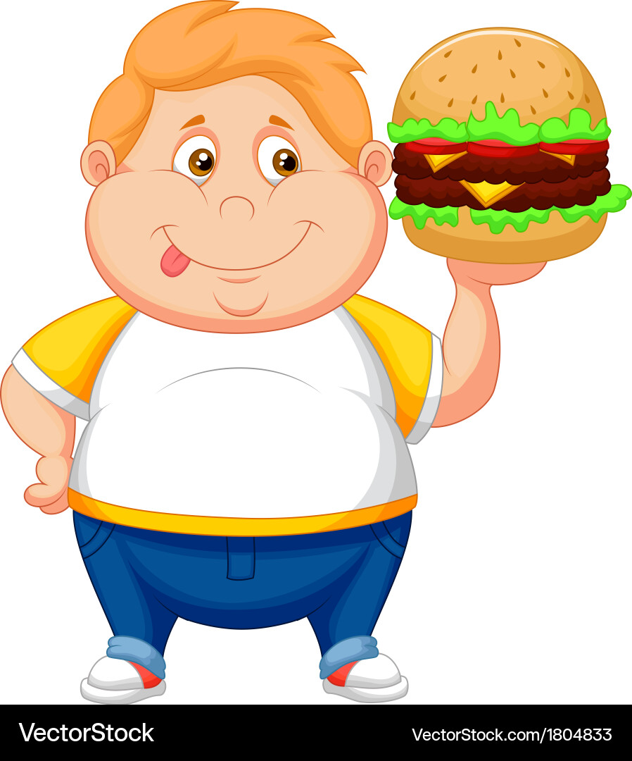 Fat boy cartoon smiling and ready to eat a big ham Vector Image by ...