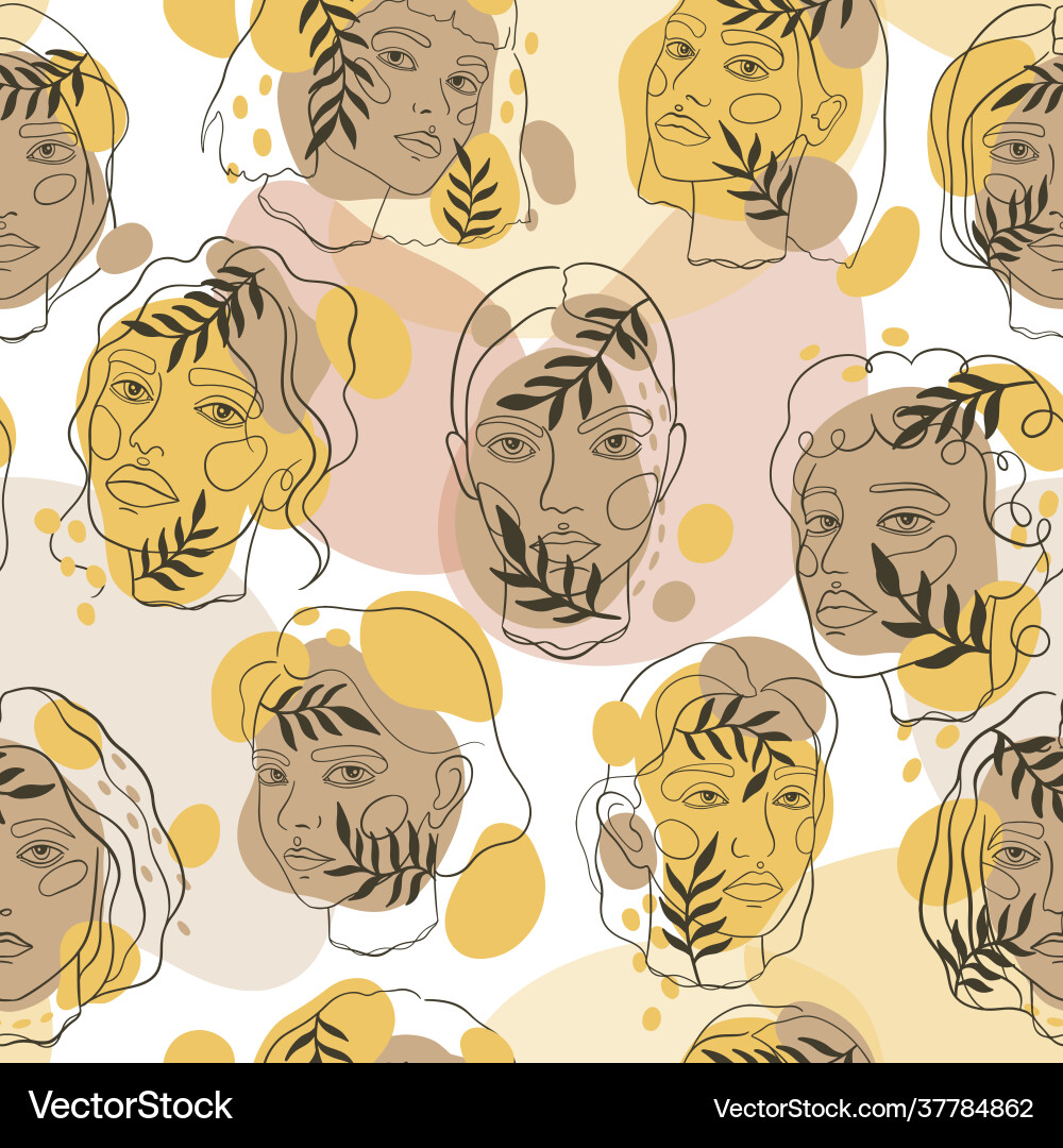 Modern seamless pattern women face line art Vector Image