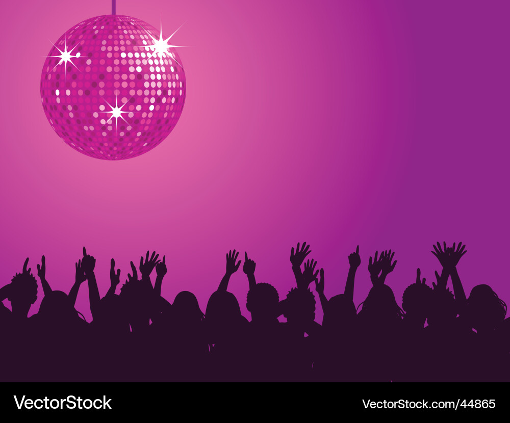 Purple disco ball and crowd Royalty Free Vector Image