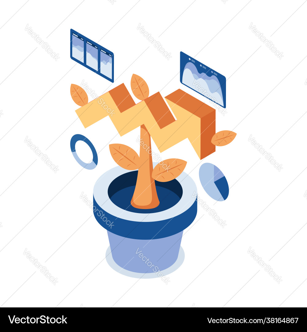 Isometric plant growing up like growth arrow graph