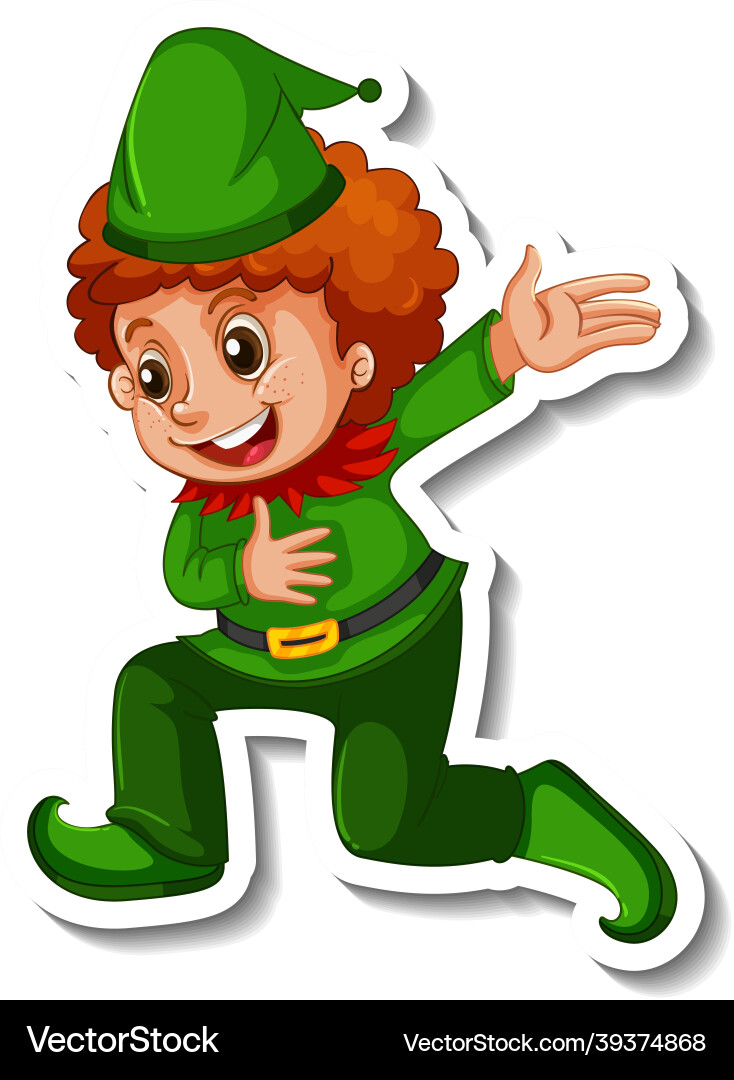 Sticker template with little elf cartoon Vector Image